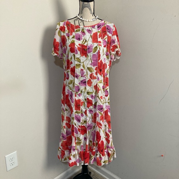 Sandra Darren | Dresses | Sandra Darren Red And Pink Ruffle Sleeve Midi ...